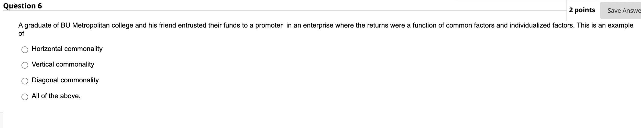 Solved of Horizontal commonality Vertical commonality | Chegg.com