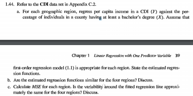 Solved 2.63. Refer to the CDI data set in Appendix C.2 and | Chegg.com