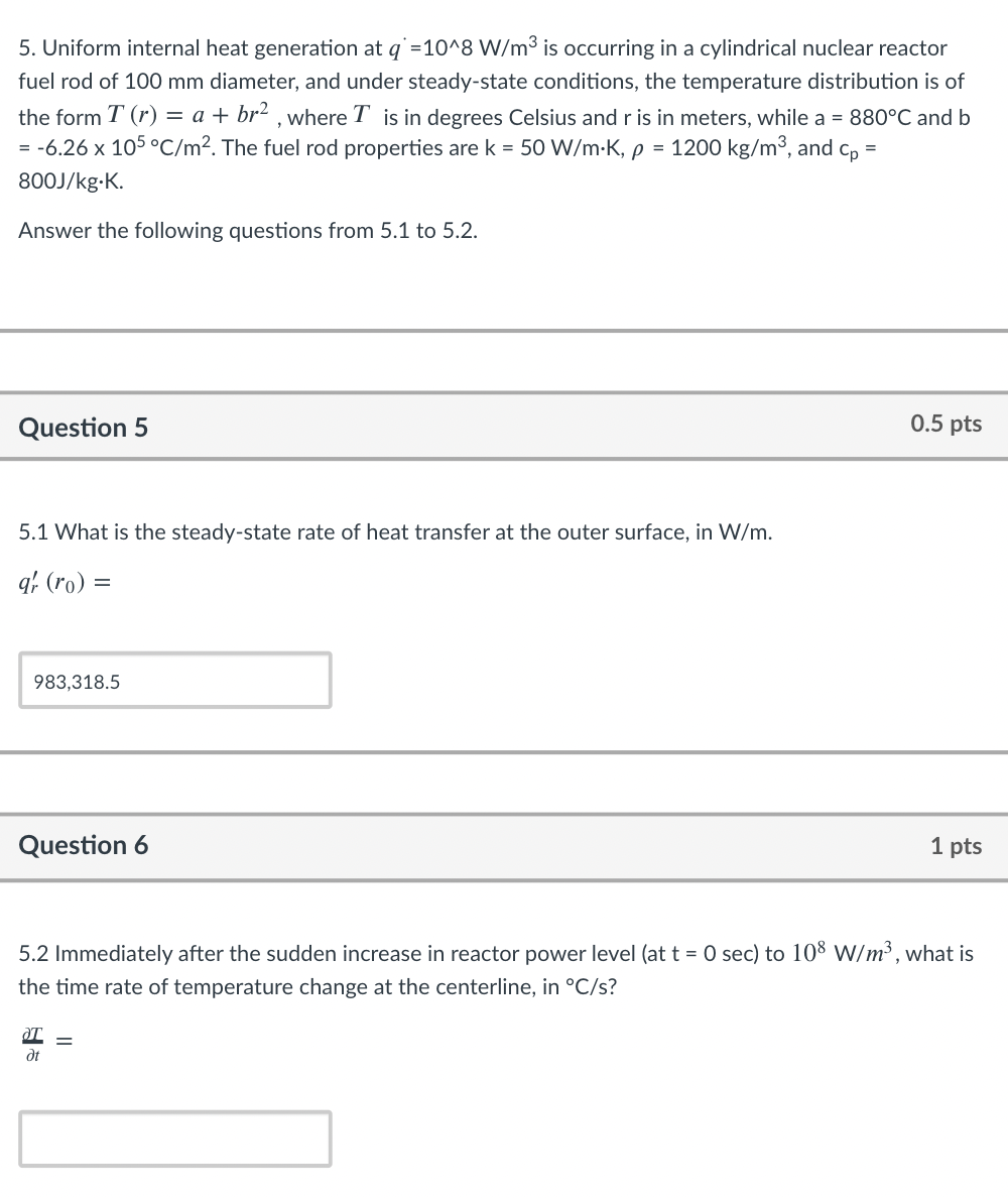 Solved 5. Uniform internal heat generation at q =10^8 W/m3 | Chegg.com