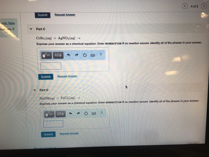 Solved 4 of 5 Submit Part C CrBr2(aq) + AgNO3 (aq) ? Express | Chegg.com