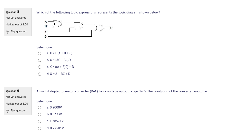 Solved Question 5 Which of the following logic expressions | Chegg.com