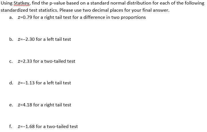 Solved Using Statkey, find the p-value based on a standard | Chegg.com