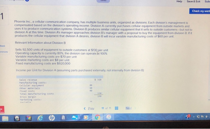 Solved Help Save & Exit Sub Check my work Phoenix Inc, a | Chegg.com