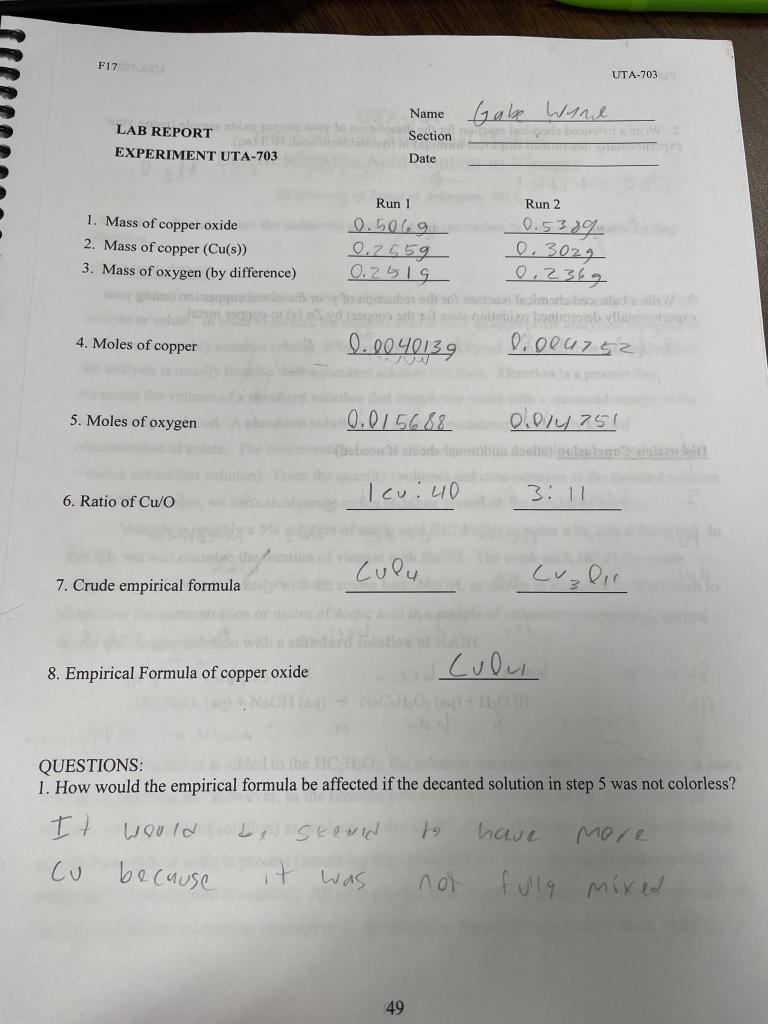 Solved 1) How would the empirical formula be affected if the | Chegg.com