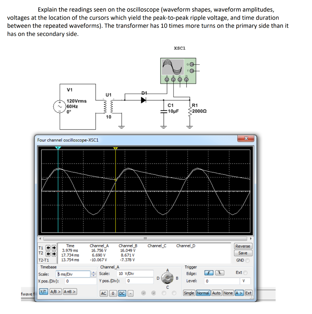 Solved Explain the readings seen on the oscilloscope | Chegg.com