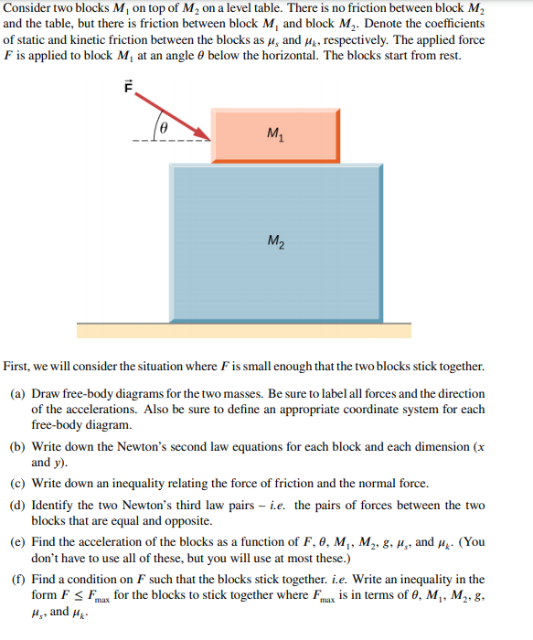 Solved Consider two blocks M on top of M on a level table. | Chegg.com