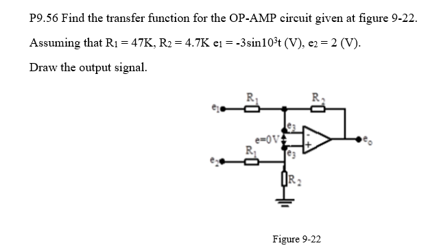 Solved P9.56 Find the transfer function for the OP-AMP | Chegg.com
