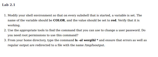 Solved Lab 2 1modify Your Shell Environment So That On Every