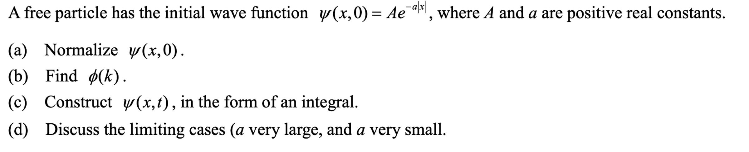 Solved A free particle has the initial wave function y(x,0) | Chegg.com
