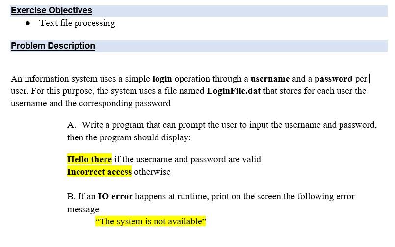 Solved Exercise Objectives Text file processing Problem | Chegg.com
