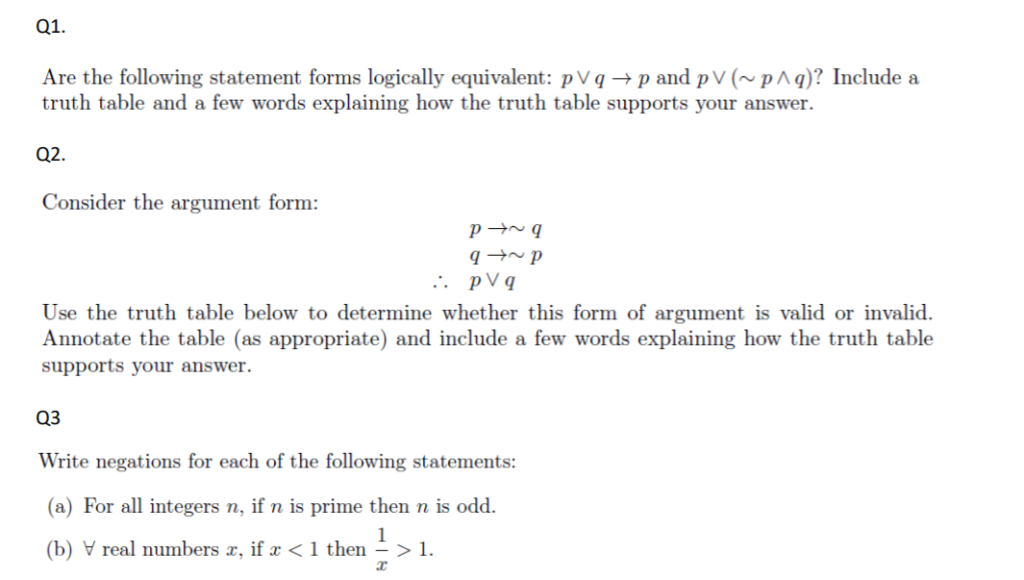 Solved Q1 Are The Following Statement Forms Logically Chegg
