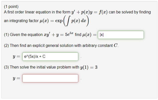 Solved 1 ﻿point A First Order Linear Equation In The Form