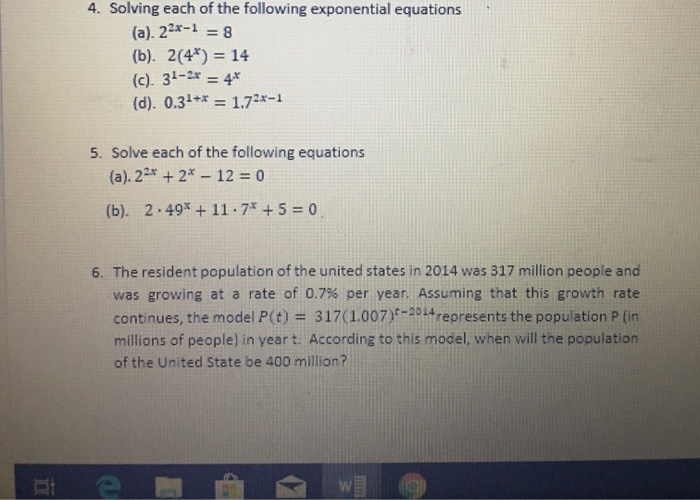 Solved 4. Solving each of the following exponential | Chegg.com