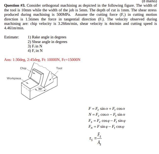 Solved Question \#3. Consider orthogonal machining as | Chegg.com