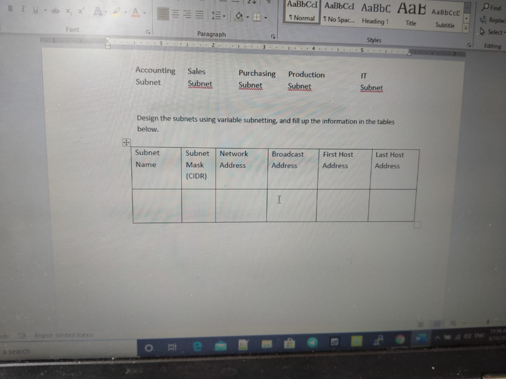 Solved Variable Subnet Design Part 1 2 Marks A Small 