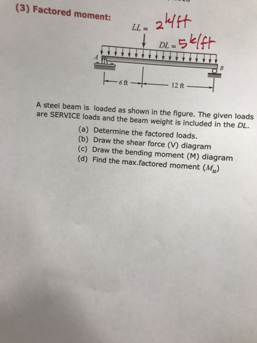 Solved (3) Factored moment: ll- DL = 12 ft A steel beam is | Chegg.com