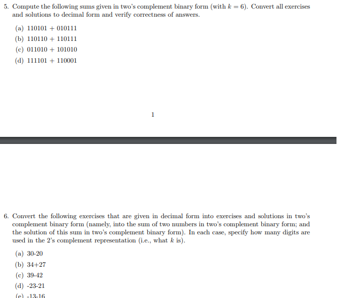 Solved 5. Compute the following sums given in two's | Chegg.com