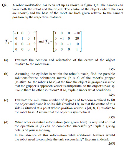 Q2. A robot workstation has been set up as shown in | Chegg.com