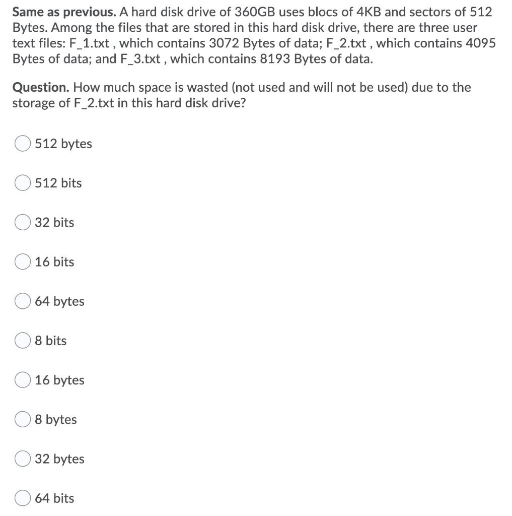 Solved A hard disk drive of 360GB uses blocs of 4KB and | Chegg.com