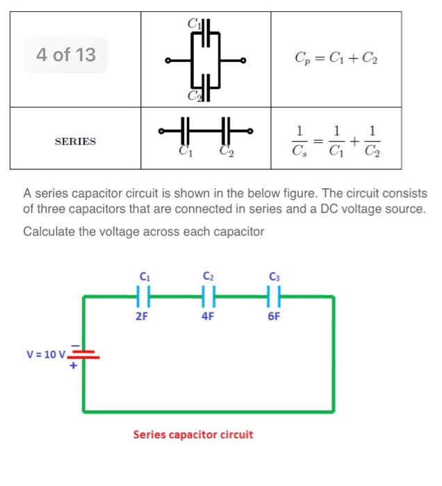 Solved 4 of 13 SERIES A series capacitor circuit is shown in | Chegg.com