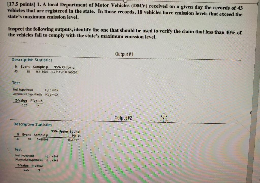 Solved 1. A local Department of Motor Vehicles (DMV) | Chegg.com