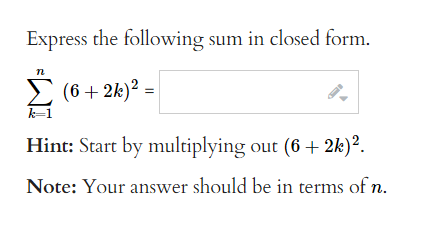 Solved Express the following sum in closed form. | Chegg.com