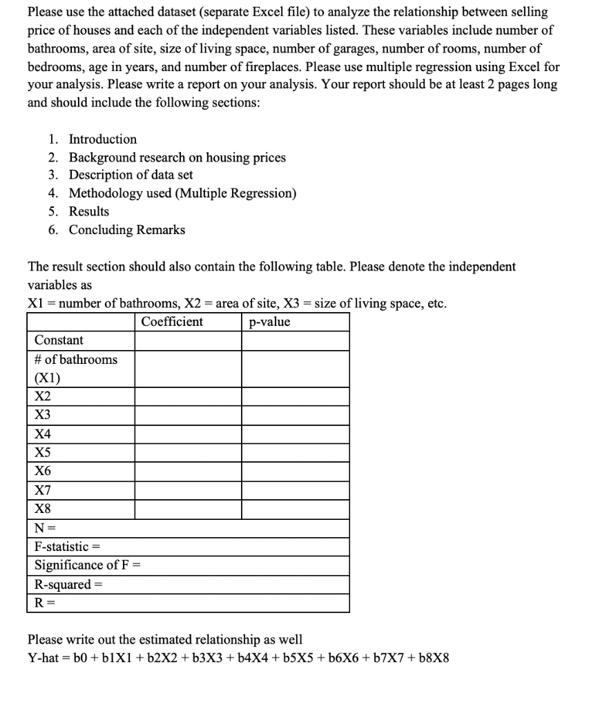 Please use the attached dataset (separate Excel file) | Chegg.com