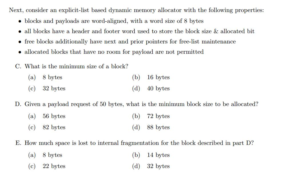 Solved Next Consider An Explicit List Based Dynamic Memory 