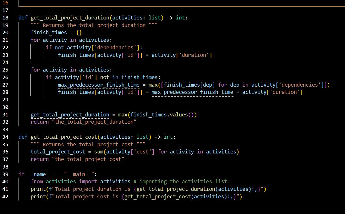 Solved def get_total_project_duration(activities: list) -> | Chegg.com