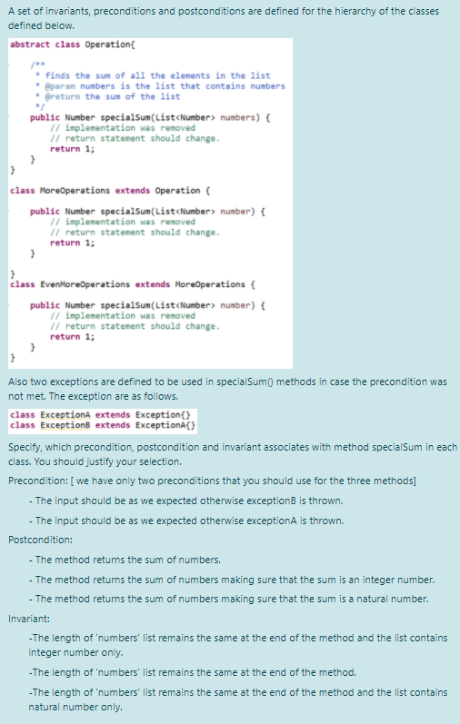 Solved A set of invariants, preconditions and postconditions | Chegg.com