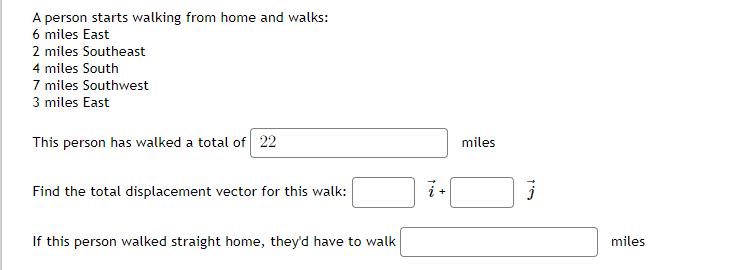 Solved A person starts walking from home and walks:6 ﻿miles | Chegg.com