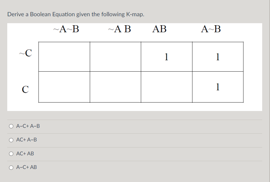 Solved Derive a Boolean Equation given the following K-map. | Chegg.com