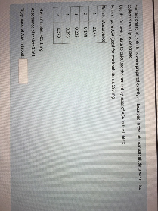 Solved For this prelab,all solutions were prepared exactly | Chegg.com