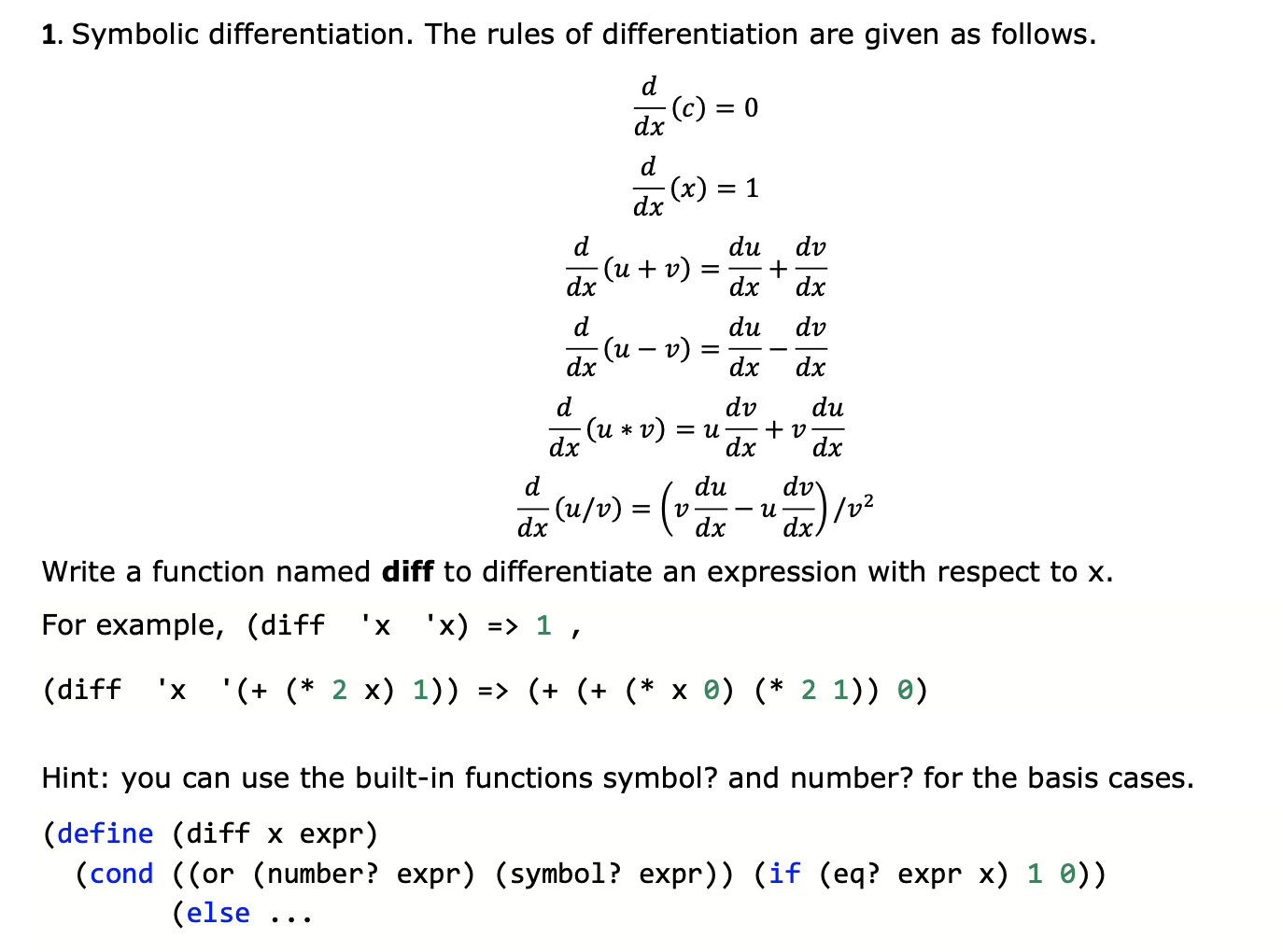1. Symbolic differentiation. The rules of | Chegg.com