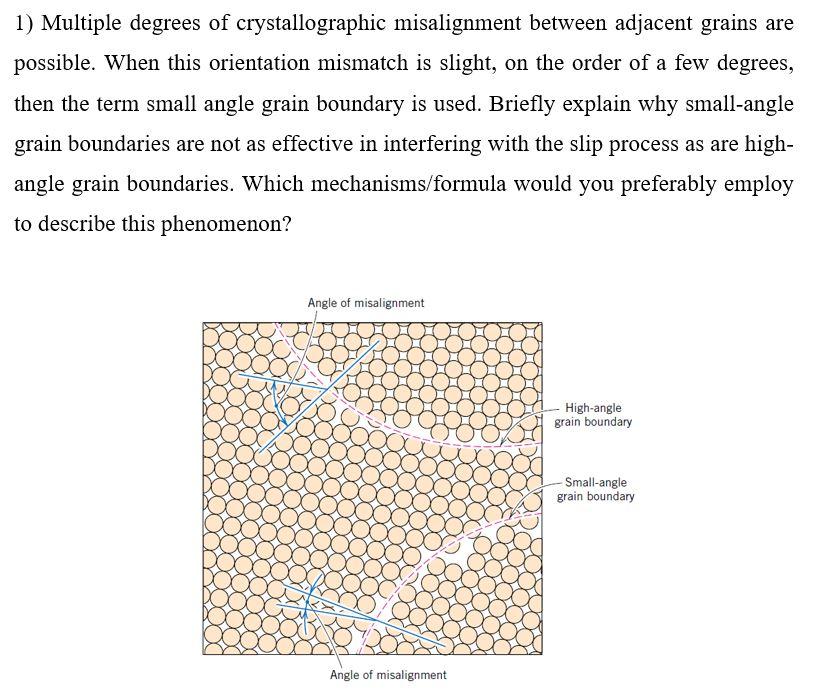 Solved 1) Multiple degrees of crystallographic misalignment | Chegg.com