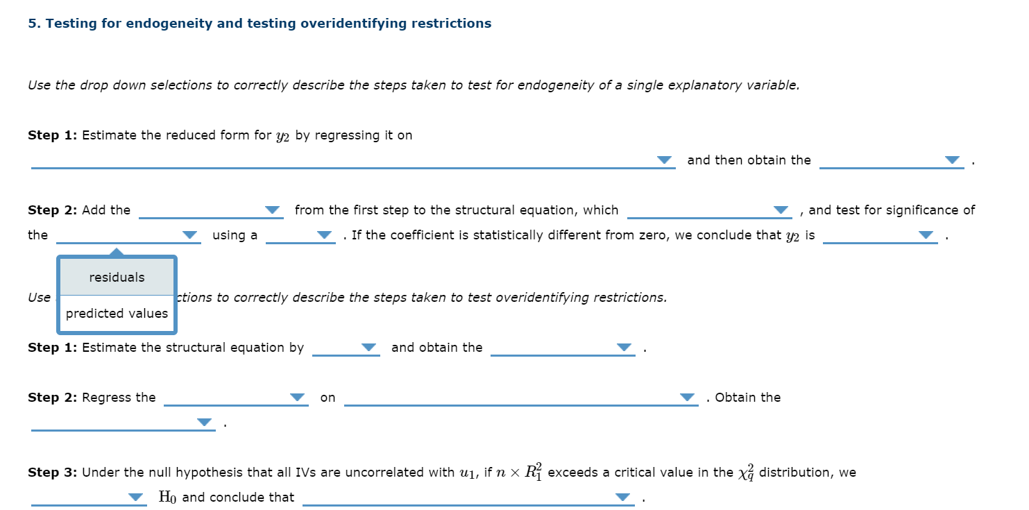 5. Testing for endogeneity and testing | Chegg.com