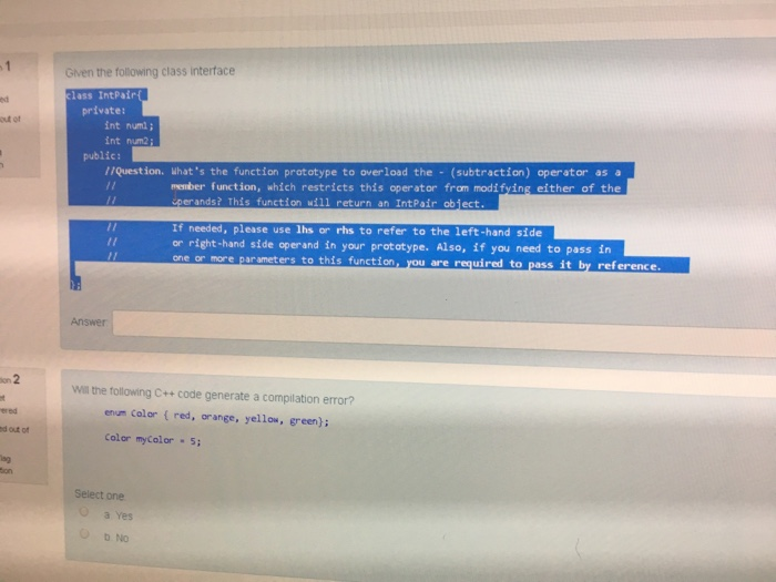 Solved Given the following class interface lass IntPair | Chegg.com