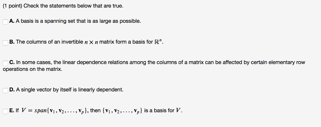 Solved (1 point) Check the statements below that are true. | Chegg.com