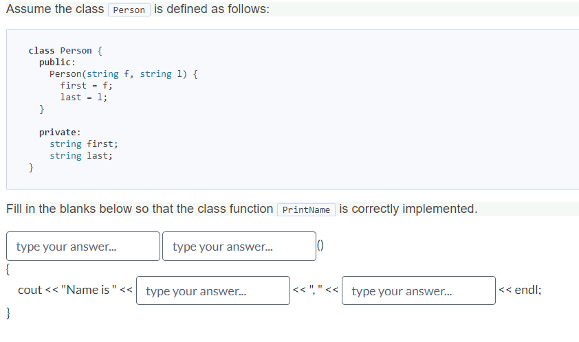 Solved Assume the class Person is defined as follows: class | Chegg.com