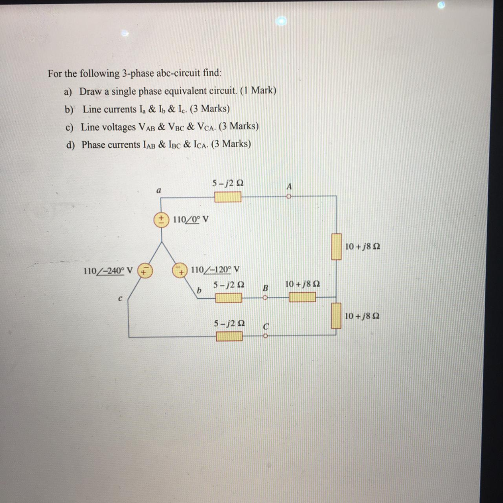 Solved For the following 3-phase abc-circuit find: a) Draw a | Chegg.com
