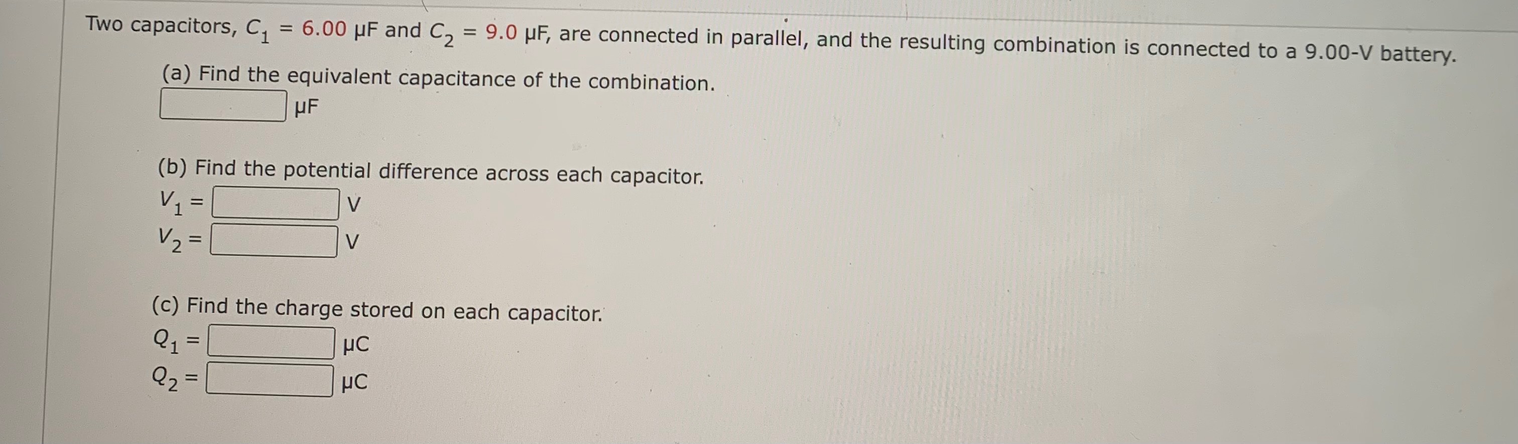 Solved Two capacitors, C1=6.00μF and C2=9.0μF, are connected | Chegg.com