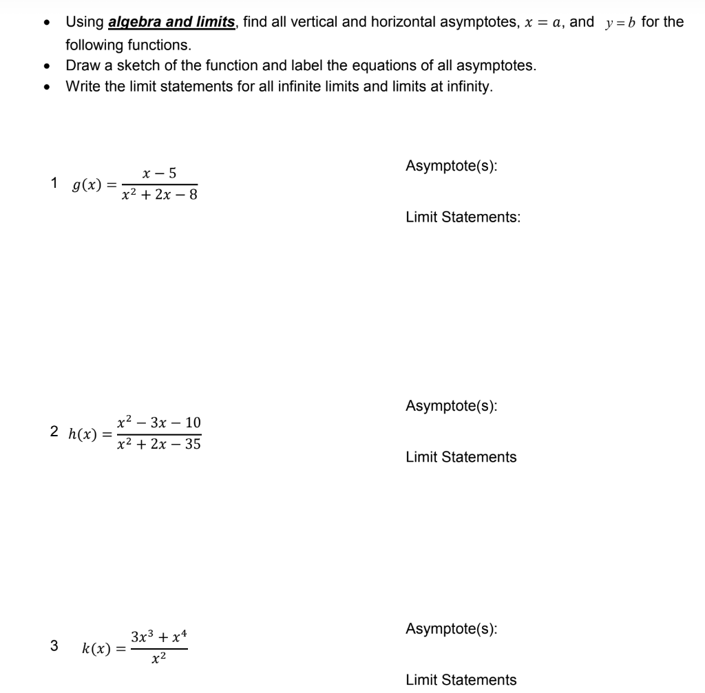 Solved . Using algebra and limits, find all vertical and | Chegg.com