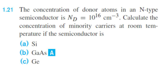 Solved 1.21 The concentration of donor atoms in an N-type | Chegg.com
