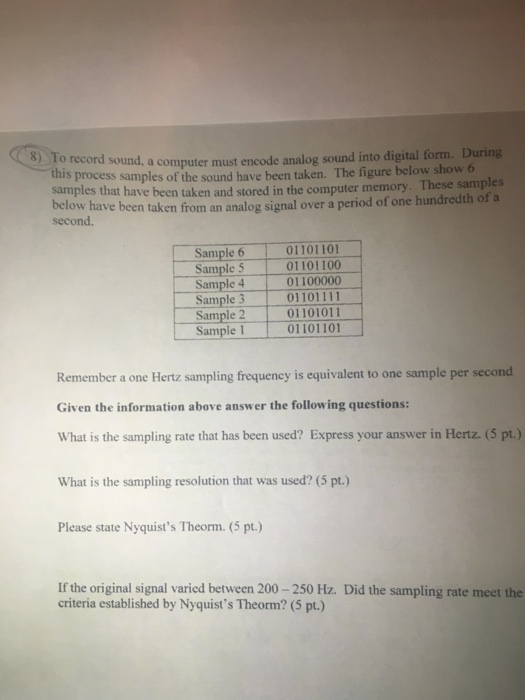 Solved To record sound, a computer must encode analog sound | Chegg.com
