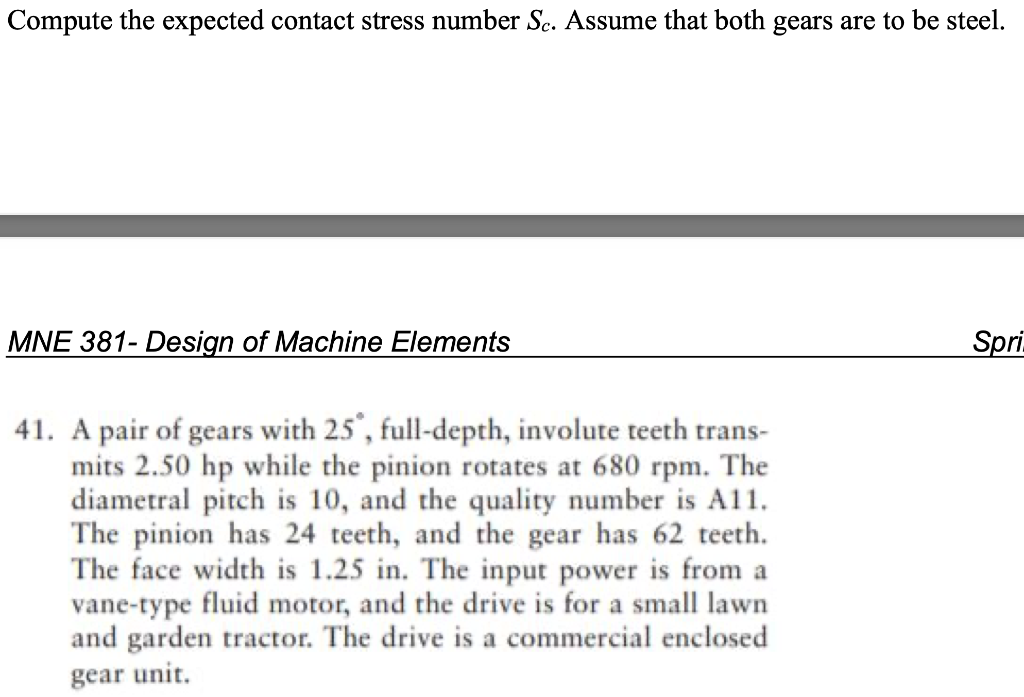 Solved Compute the expected contact stress number Sc. Assume | Chegg.com