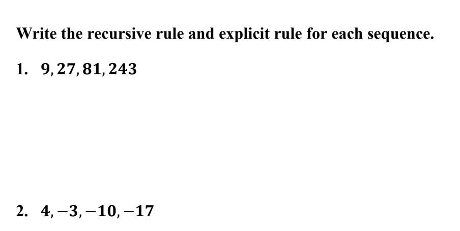 Solved Write the recursive rule and explicit rule for each | Chegg.com