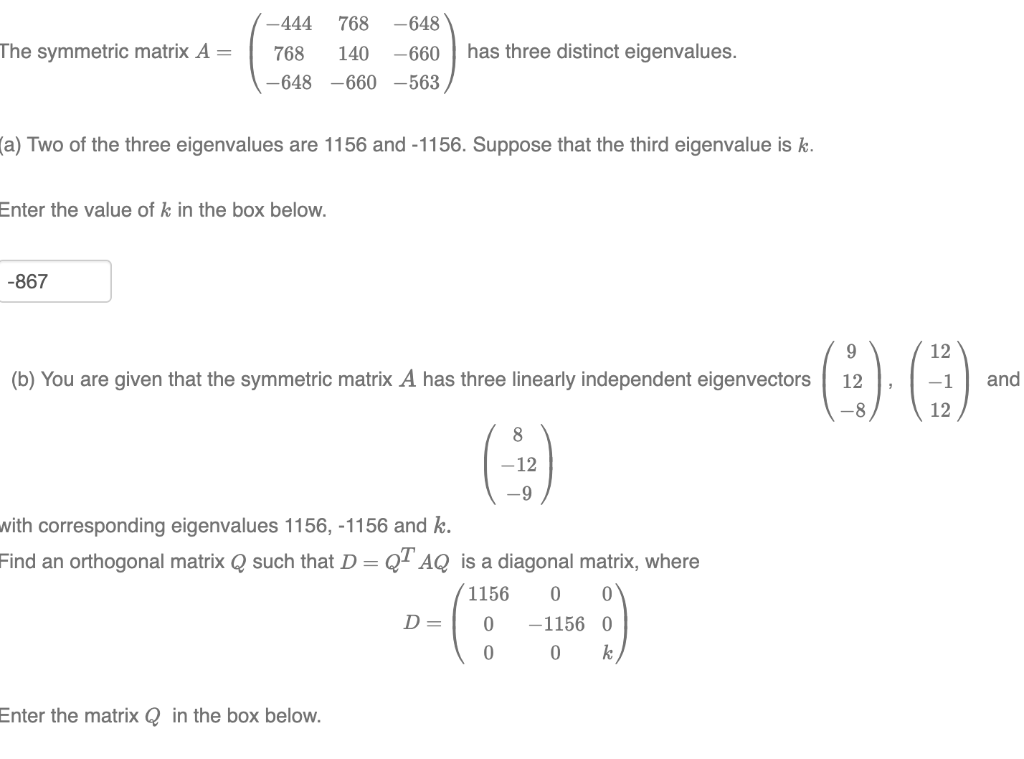 Solved The symmetric matrix | Chegg.com
