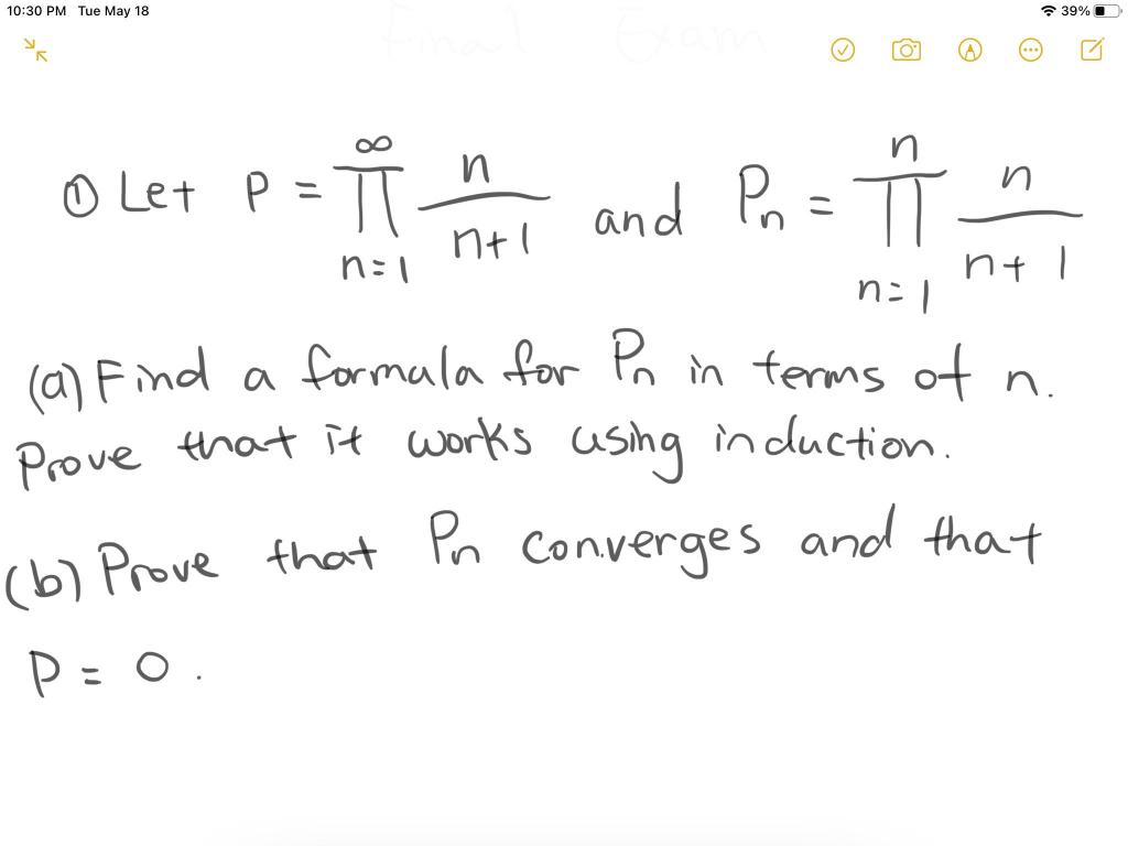 Solved 10:30 PM Tue May 18 39% n. and Pn= n=1 nt I n: O Let | Chegg.com