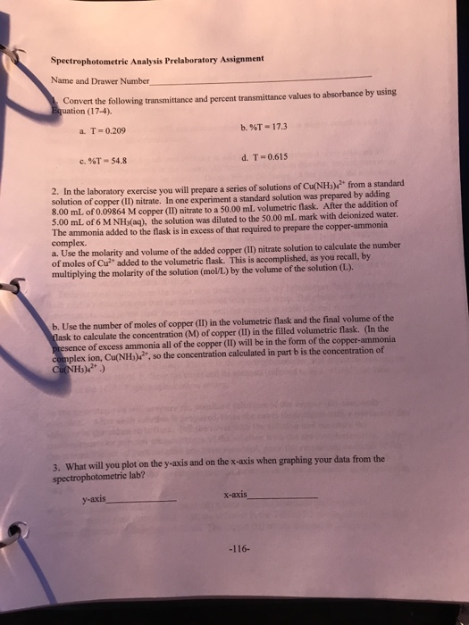 Solved Spectrophotometric Analysis Prelaboratory Assignment | Chegg.com