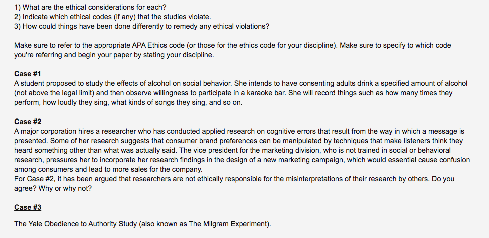 Solved 1) What are the ethical considerations for each? 2) | Chegg.com